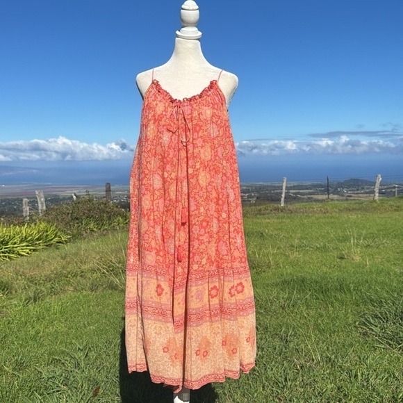 Spell | Dresses | Spell Love Story Strappy Midi Dress In Red Coral Boho ...